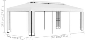 vidaXL Marketos Altán s dvojitou střechou 3 x 6 m bílý