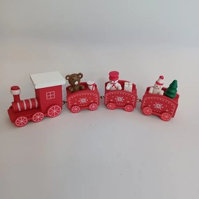 Dekorace dřevěný vláček se třemi vagony, 22,3 × 7,2 × 2,8 cm, červený