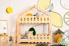 Domečková patrová dětská postel z masivního dřeva 90x200 cm v přírodní barvě Mila DMP Rozměr: 70x180 cm, Vstup do postýlky: Levá