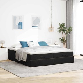 Osmanský rám postele s matracíes černá 180x200cm samet 3311263