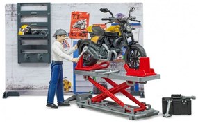 Bruder 62102 Motodílna s figurkou mechanika a motorkou Ducati Scrambler