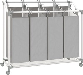 HOMCOM Koš na prádlo se 4 přihrádkami 160 L sběrač prádla s koly, vyjímatelný pytel na prádlo, 97 x 38 x 81 cm, šedá