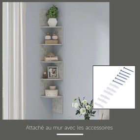 HOMCOM Stěnná rohová polička v zigzag designu 20Š x 20H x 126V cm, 5 úrovní, dřevo, šedá