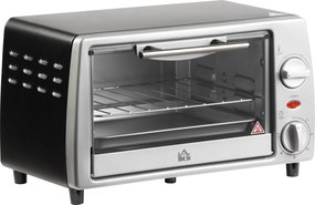 HOMCOM Elektrická trouba 10L, nastavitelná teplota a časovač, gril a pánev v balení, 750W, 36.5x26x22cm, stříbrno-černá | Aosom