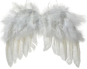 Vánoční závěsná ozdoba bílá andělská křídla s peříčky – 20x17 cm