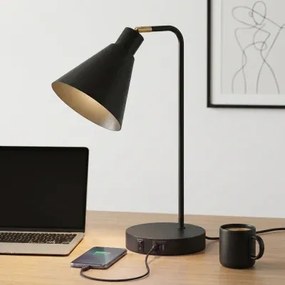 HOMCOM sada 2 moderních stolních lamp z oceli s USB porty, objímka E27, bez žárovek, černá