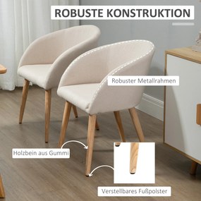 HOMCOM Sada 2 jídelních židlí - Skandinávský design - Zúžené skloněné nohy z kaučukového dřeva - Ergonomický potah s opěradlem a područkami v lnu béž…
