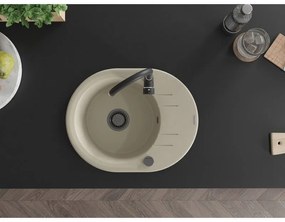 Mexen Kevin, granitový dřez 586x458x190 mm, 1-komorový, béžová s černým sifonem, 6517581005-69-B