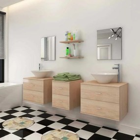 vidaXL 7dílný koupelnový nábytek s umyvadlem [272232] Barva: Béžová
