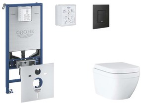Grohe Rapid SLX - Set předstěnové instalace, klozetu, sedátka SoftClose a tlačítka Even, Triple Vortex, phantom black SANI11BB5104
