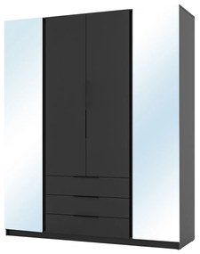 Šatní skříň KAJA 2LU 2F 3S | 200 cm | se zrcadly | VYSOKÁ | černá