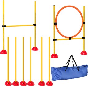 PawHut Agility Set pro psy - 3dílná výbava na agility pro výcvik psů, skokové překážky s nastavitelnými slalomovými tyčemi a kruhy pro koordinaci | Ao
