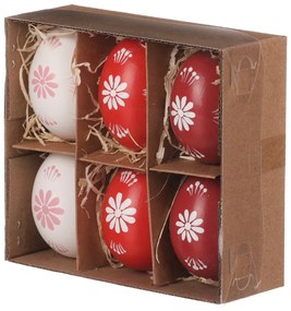 Kraslice z pravých vajíček, bílo-červená varianta. Cena za 6ks v krabičce VEL6028