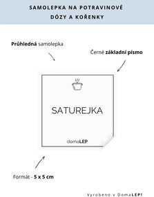 Samolepka na kořenky SATUREJKA průhledná  5 × 5 cm základní písmo