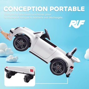 AIYAPLAY dětské elektrické auto, 12V elektrické vozidlo, 2,4G dálkové ovládání, světlomety, hudba, klakson, 103 x 55 x 44 cm, bílá