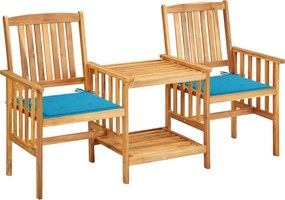 vidaXL Zahradní židle s čajovým stolkem a poduškami 2ks akáciové dřevo [3061277] Barva: Modrá