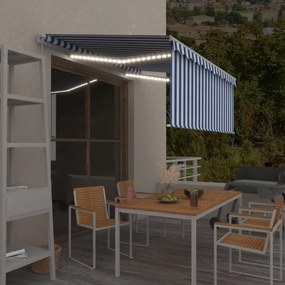 Ručně zatahovací markýza s roletou a LED 3,5 x 2,5 m modrobílá 3069281