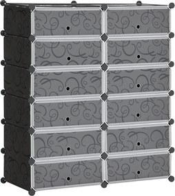HOMCOM Skříň na Boty s 12 Přihrádkami, Modulární Stojan pro 12 Párů Bot, DIY Úložný Systém do Předsíně, Černá, 49 x 37 x 108 cm | Aosom