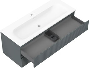 Mexen Rivel, koupelnová skříňka 120 cm s umyvadlem Vela, 2 zásuvky, drážkovaná, grafitová matná/bílá matná, 91A20-12047-2-BFF66-W23M