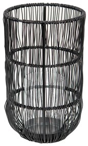 Černý drátěný kovový svícen na čajovou svíčku – 13x23 cm