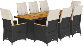 9dílný zahradní bistro set s poduškami černý polyratan 3277267