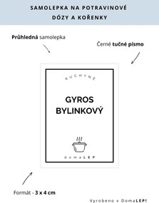 Samolepka na kořenky GYROS BYLINKOVÝ průhledná 3 × 4 cm tučné písmo