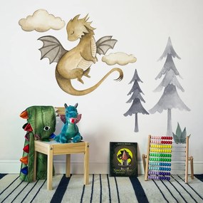 Gario Dětská nálepka na zeď The world of dragons - drak, obláčky a strom