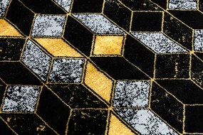 Dywany Łuszczów, Běhoun Gloss 400B 86 3D geometric black/gold, 60x300, černá, obývací pokoj