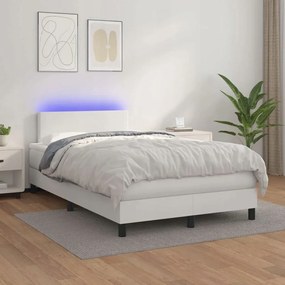 Box Spring Postel S Matrací A Led Umělá Kůže Bílá Hladký design 120 x 200