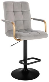 LuxuryForm Barová židle VERONA GOLD VELUR na černém talíři  - světle šedá