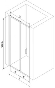 Mexen Exo, skládací dveře do otvoru 75x200 cm, 6mm čiré sklo, černý profil, 816-075-000-70-00