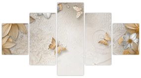 Obraz - Květy s motýlky (125x70 cm)