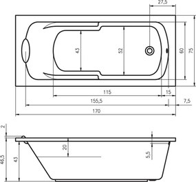 Riho Virgo obdélníková vana 170 x 75 BZ07