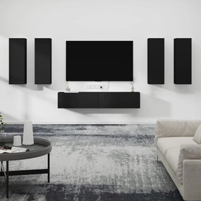 6Dílný Set Tv Skříněk Černý Kompozitní Dřevo - Kouřový dub / 90 cm