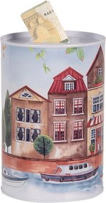 Plechová dóza kasička s domky Amsterdam - Ø 10*15 cm