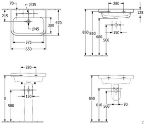 Villeroy & Boch ARCHITECTURA - Umyvadlo 650x470x180 mm, s přepadem, neleštěné, Bílá Alpin CeramicPlus 418865R1