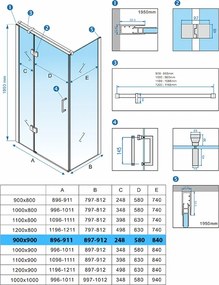 BPS-koupelny Čtvercový sprchový kout HYD-SK01C 90x90 černá/transparent + vanička HYD-SSV-ST02B černá