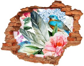Wallmuralia Díra 3D fototapeta nástěnná Květiny a ptáci 90x70 cm