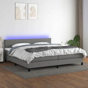 Box Spring Postel S Matrací A Led Textil Tmavě Šedá vodorovné pruhy 200 x