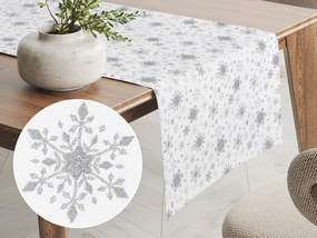 Biante Vánoční bavlněný běhoun na stůl Sandra SA-116 Stříbrné sněhové vločky na bílém 45x160 cm