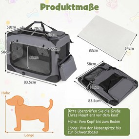 Costway Přepravka pro psy skládací přenosný přepravní box pro psy se – šedá