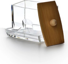 Kosmetický organizér na vatové tyčinky BEA 8,5x5,5x8,5 cm bambus/čirý