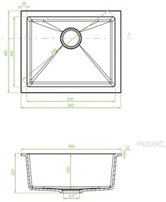 Laveo Ibiza, 1-komorový granitový dřez 560x460x220 mm, šedá, LAV-SBI_510U