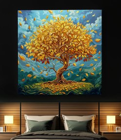 Obraz na plátně - Strom života na kopečku Goldie FeelHappy.cz Velikost obrazu: 120 x 120 cm