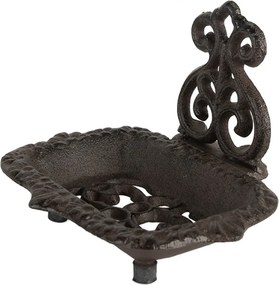 Hnědá antik litinová mýdlenka s ornamentem - 15*11*11 cm