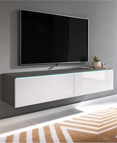 TV stolek LED 140 cm závěsný nebo stojící matera/bílý lesk Lowboard D