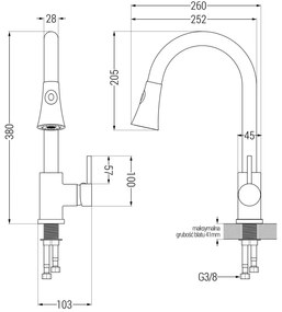 Mexen Cesar, 1-komorový granitový dřez 775x470x190 mm a dřezová baterie Elia, šedá, 6514-71-670101-00