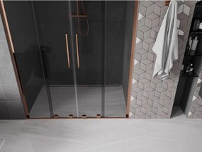 Mexen Velar L Duo, posuvné sprchové dveře do otvoru 150 cm, 8mm šedé sklo, růžové zlato, 871-150-003-42-60