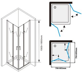 BPS-koupelny Čtvercový sprchový kout HYD-SK08B 80x80 černá/transparent + vanička HYD-SSV-SXL02A černá