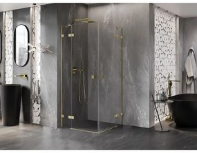 Mexen Lunar Duo, výklopný sprchový kout 105 x 105 cm, 8mm čiré sklo, zlatý matný profil, 834-105L-105P-55-00